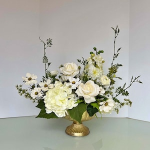 White Flower Arrangement, Table Flower Centerpiece, Modern Home Decor ...