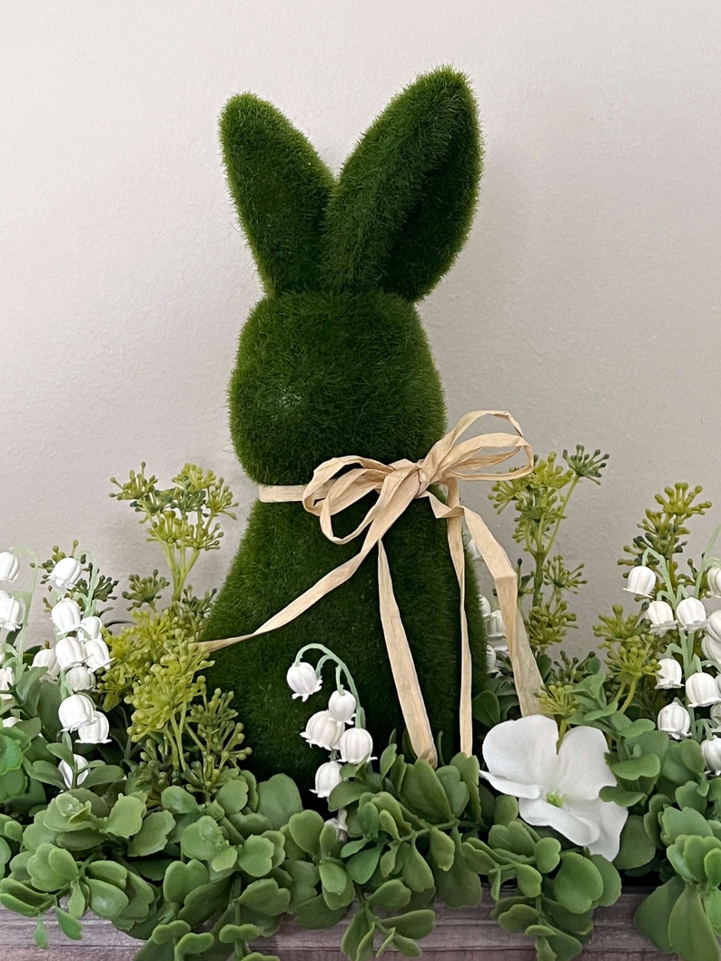Farmhouse Easter Arrangement, Moss Bunny Decorations, Spring Easter ...