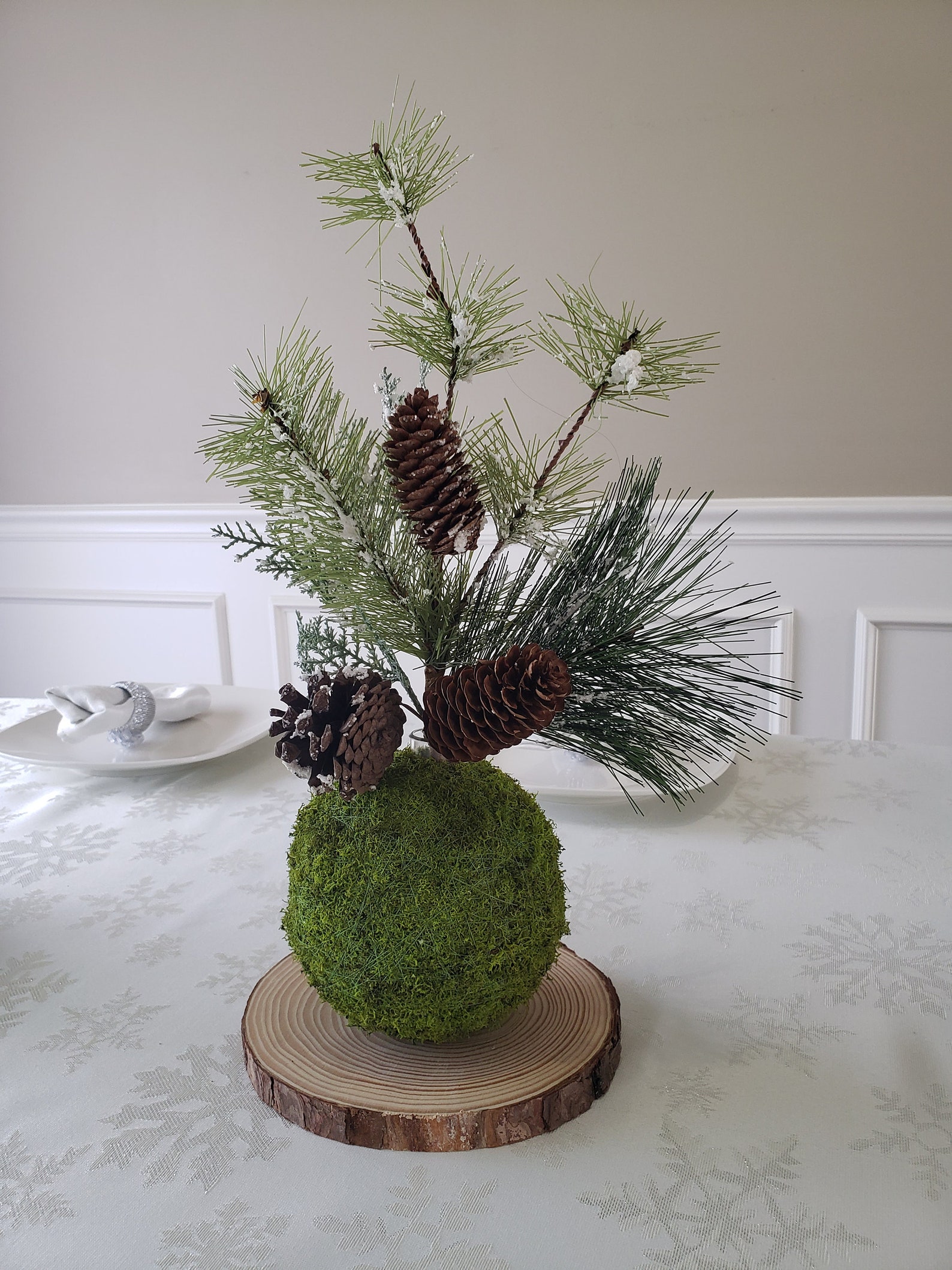 Christmas Country Table Decor, Farmhouse Winter Centerpiece, Wood Slice ...