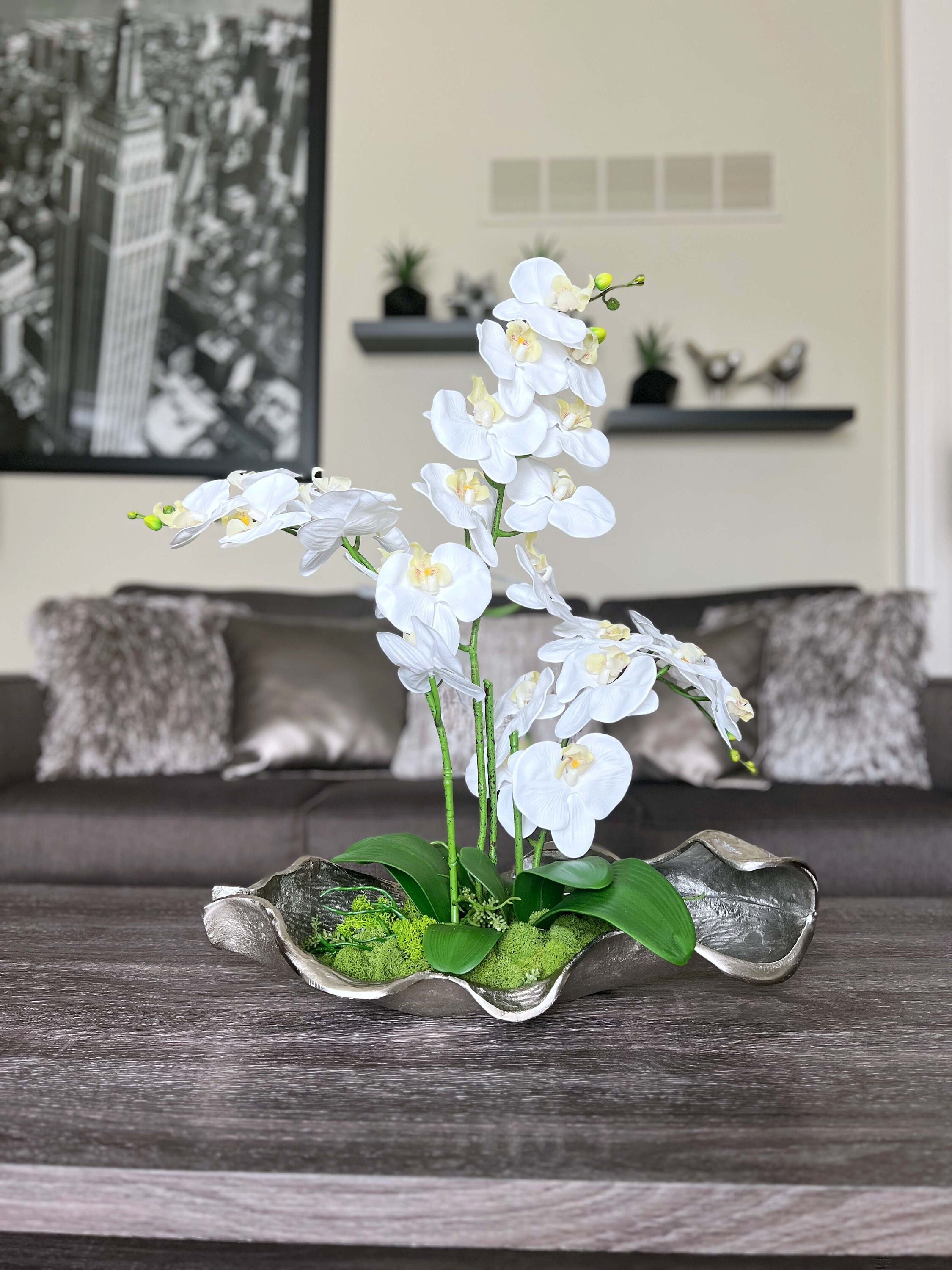 Modern Real Touch Orchid Centerpiece, White Floral Arrangement - Etsy