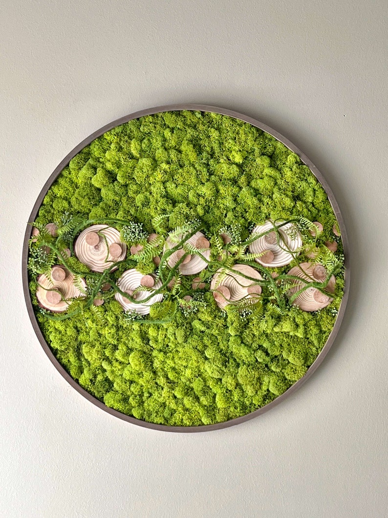 Moss Art Wall Decor, Handmade Preserved Moss Large Wall Picture, Round ...