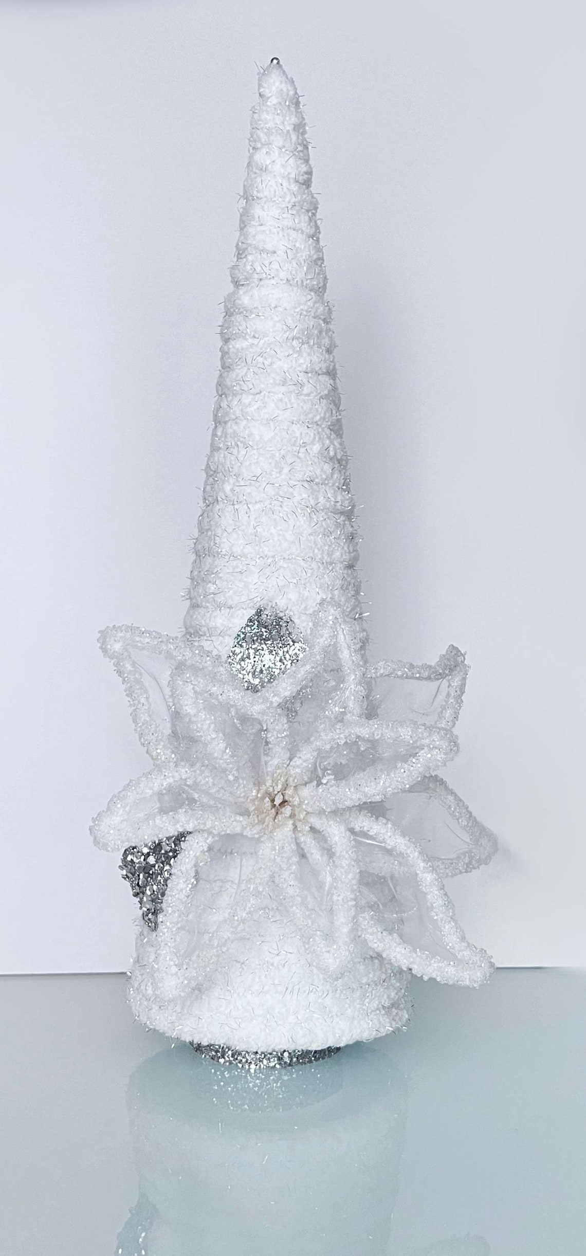 Christmas White Cone Tree, Xmas Poinsettia Decor , Holiday Decor ...