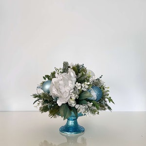 Christmas Blue Floral Centerpieces, Holiday Centerpiece Christmas Decor ...