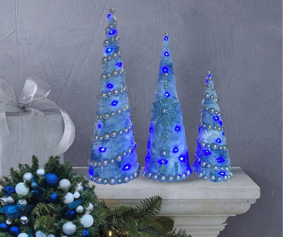 LED Christmas Cone Tree, Blue Faux Cone Tree, Led Fairy Light Winter ...