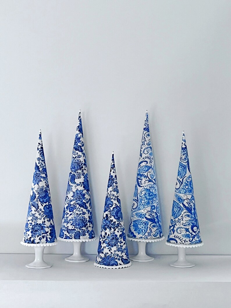 Chinoiserie Cone Tree White and Blue Decor - Etsy