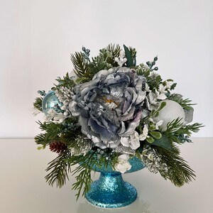Christmas Blue Floral Centerpieces, Holiday Centerpiece Christmas Decor ...