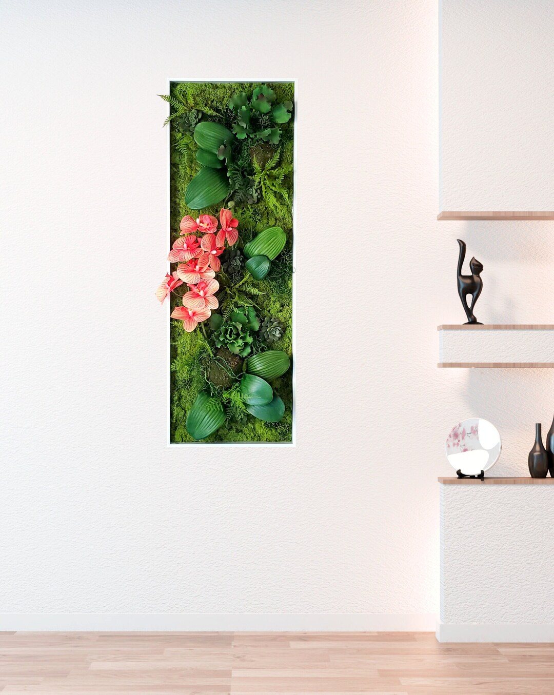 Orchid Wall Art, Faux Succulent Moss Wall Decor, Large Preserved Moss ...