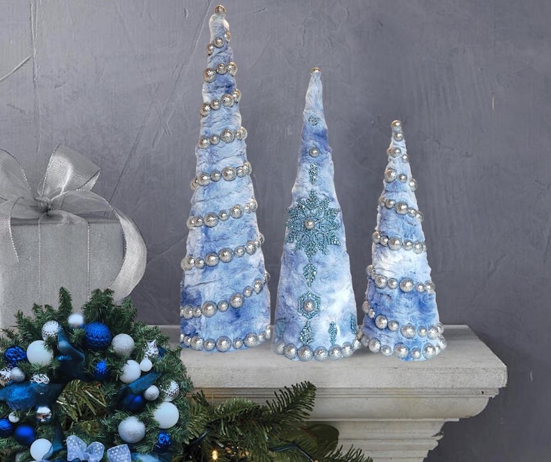 LED Christmas Cone Tree, Blue Faux Cone Tree, Led Fairy Light Winter ...