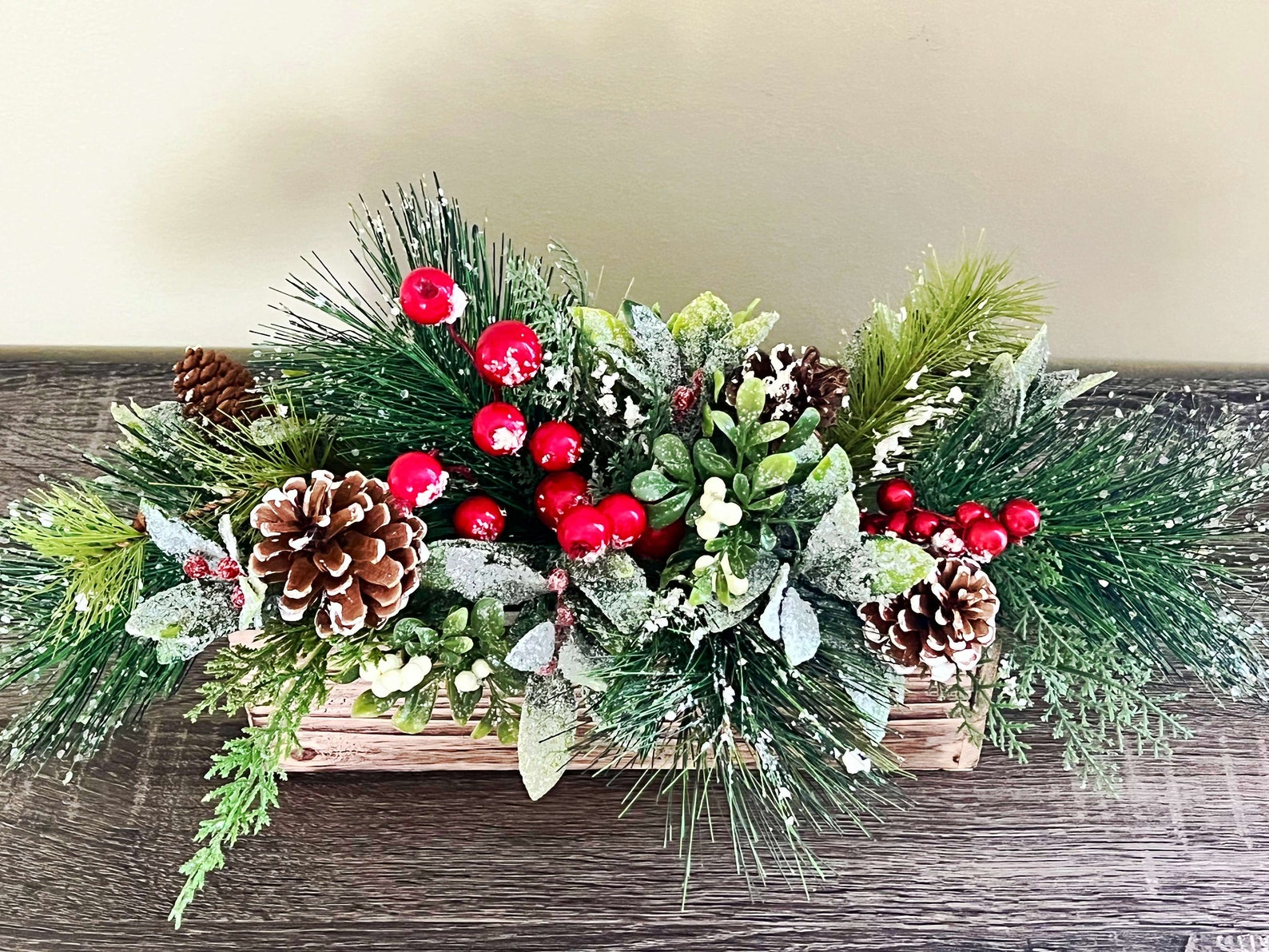 Rustic Winter Centerpiece Christmas Arrangement, Traditional Christmas ...