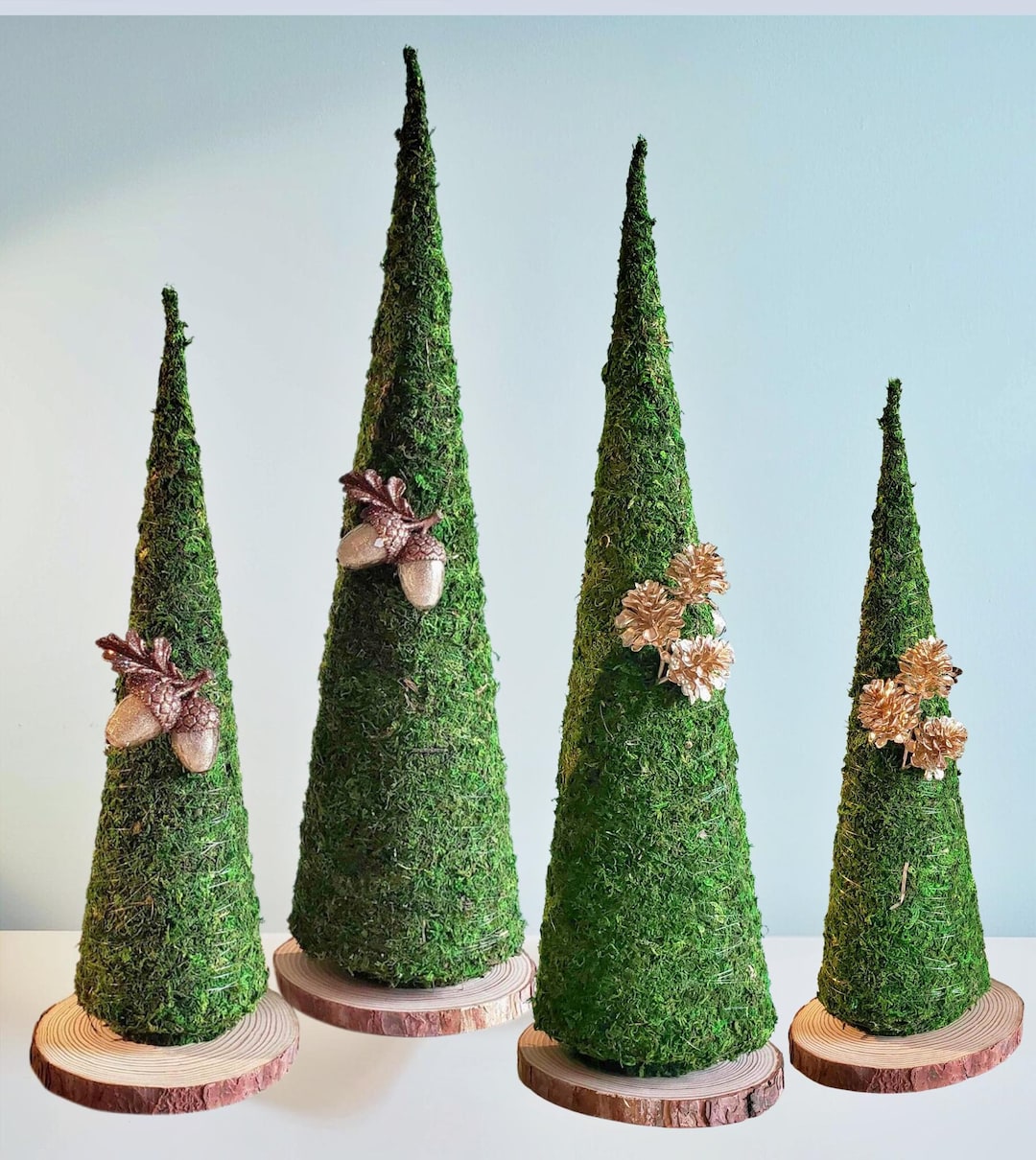 Natural Christmas Table Decor, Moss Cone Tree, Winter Holiday ...