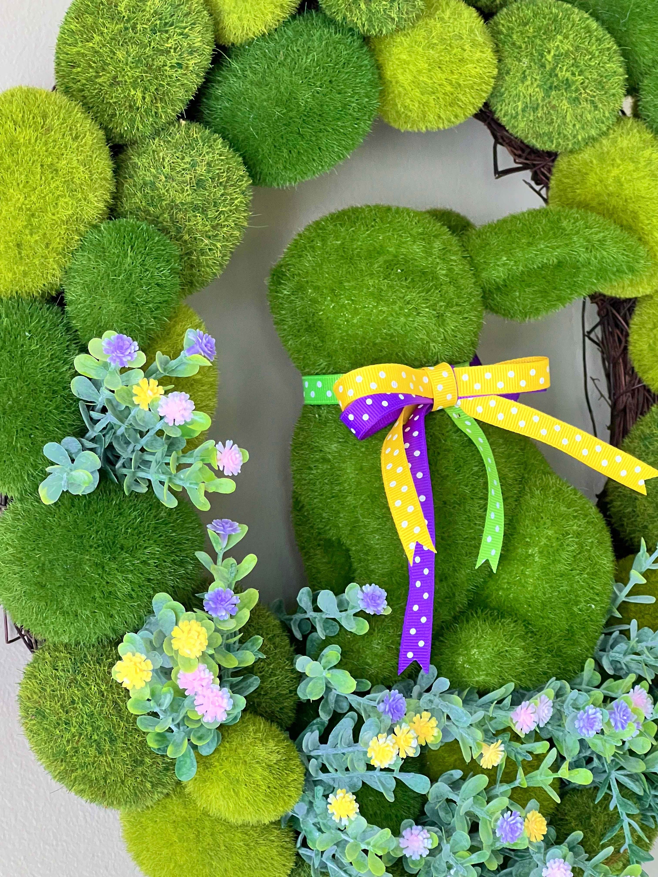 Easter Moss Bunny Wreath, Green Flocked Bunny, Spring Wall Decoration ...