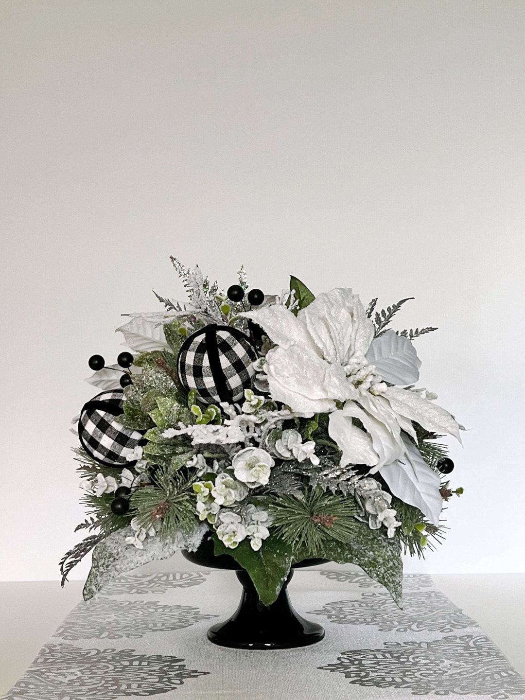 Buffalo Plaid Christmas Centerpieces Arrangement, Table Top Country ...
