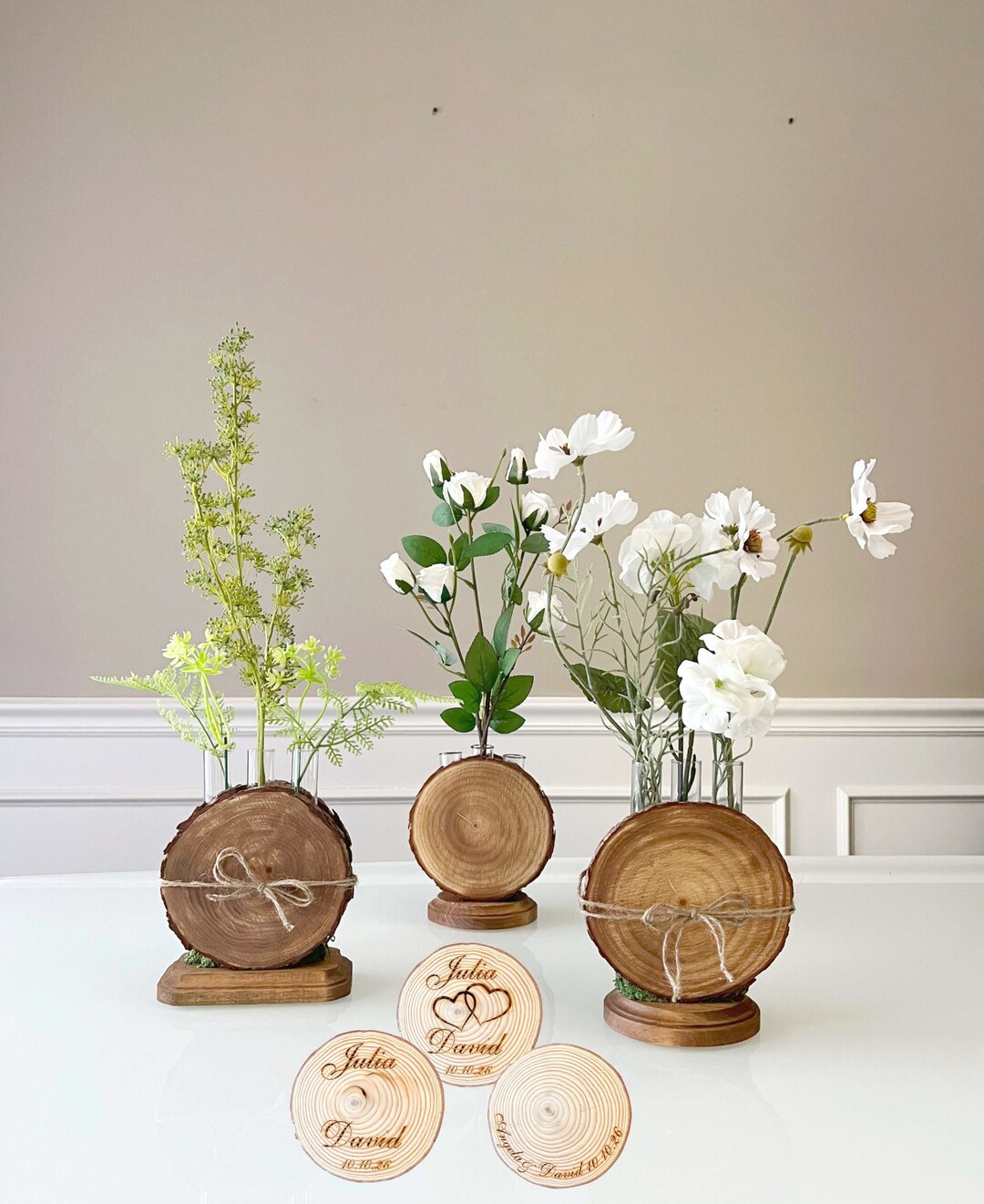 Wood Slice Centerpiece, Custom Personalization, Wedding Center Pieces ...