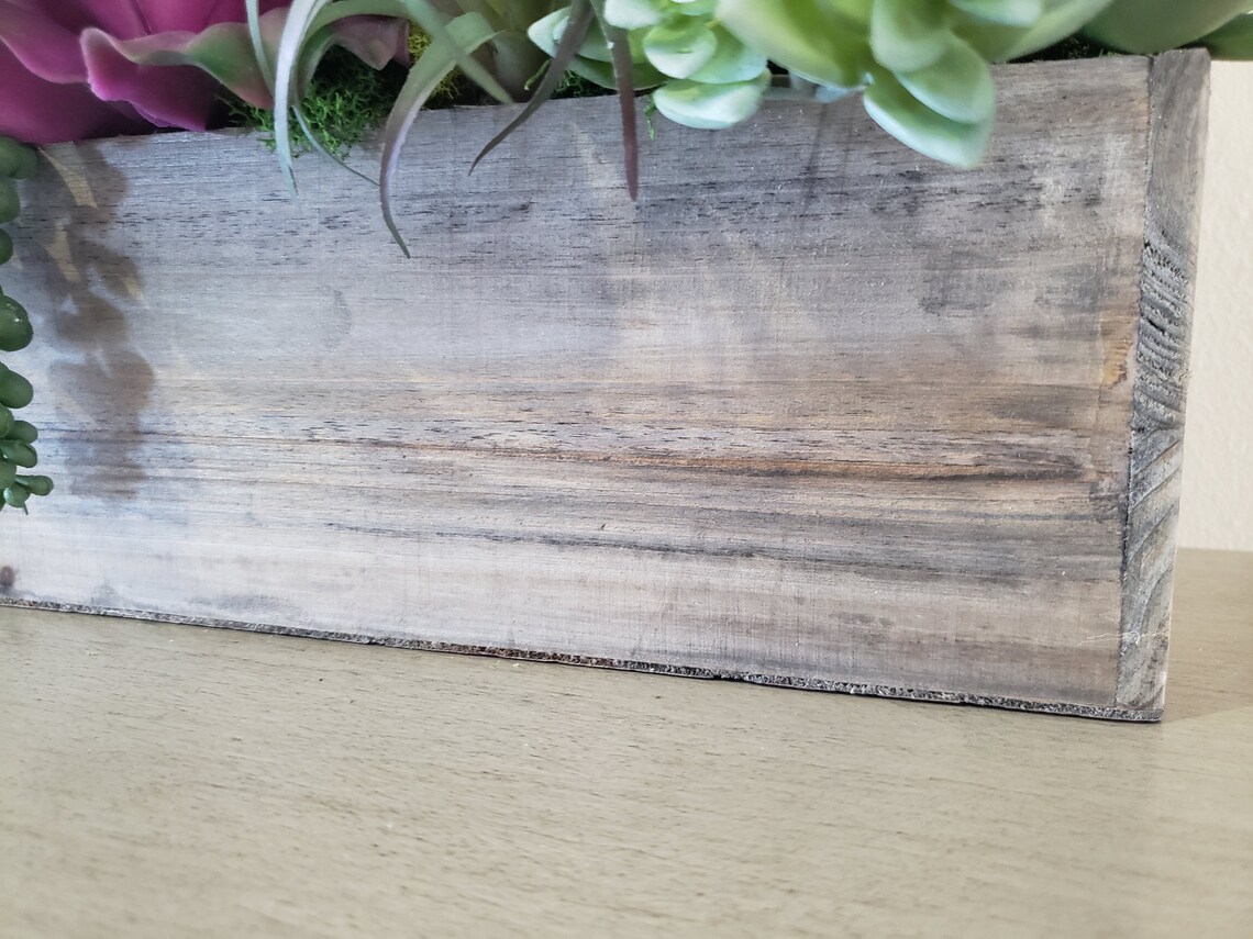 Farmhouse Floral Arrangement, Faux Succulent Wood Container 12 ...