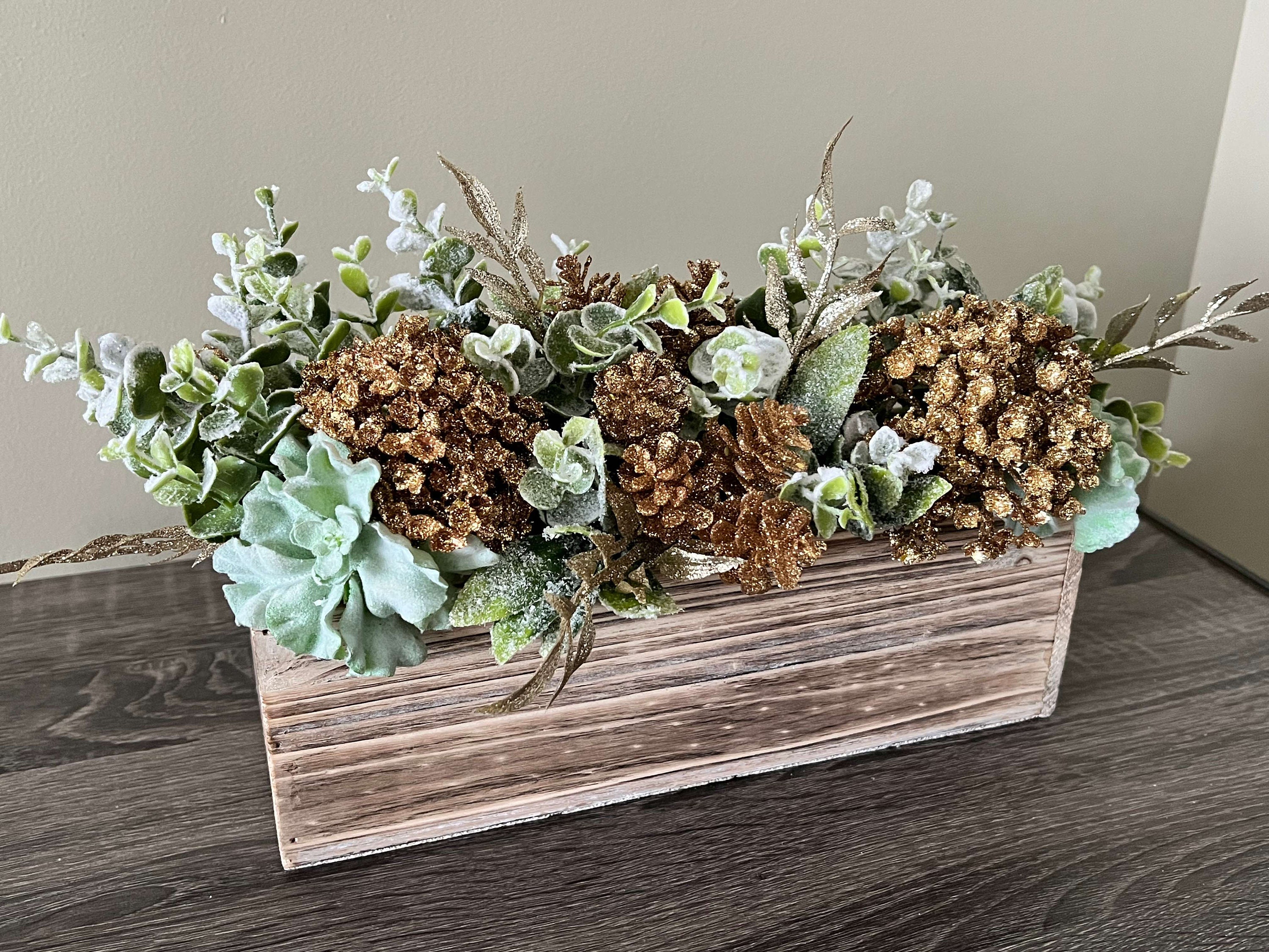 Rustic Winter Centerpiece Christmas Arrangement in Wood Box - Etsy