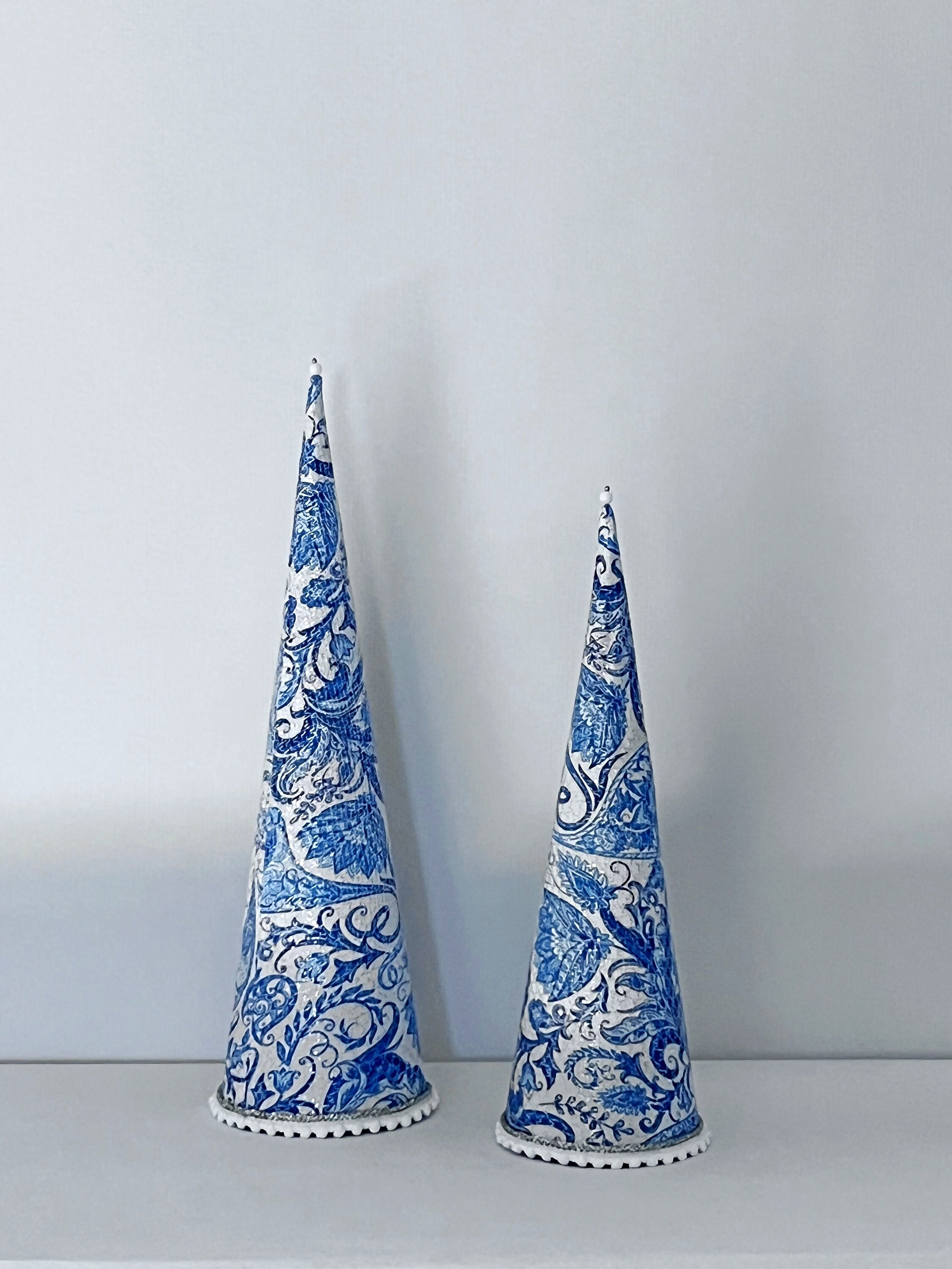 Chinoiserie Cone Tree White and Blue Decor - Etsy