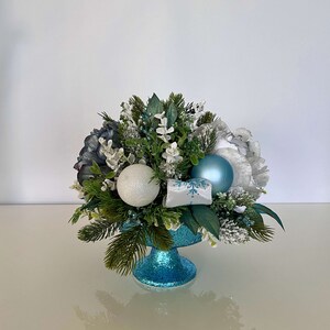 Christmas Blue Floral Centerpieces, Holiday Centerpiece Christmas Decor ...