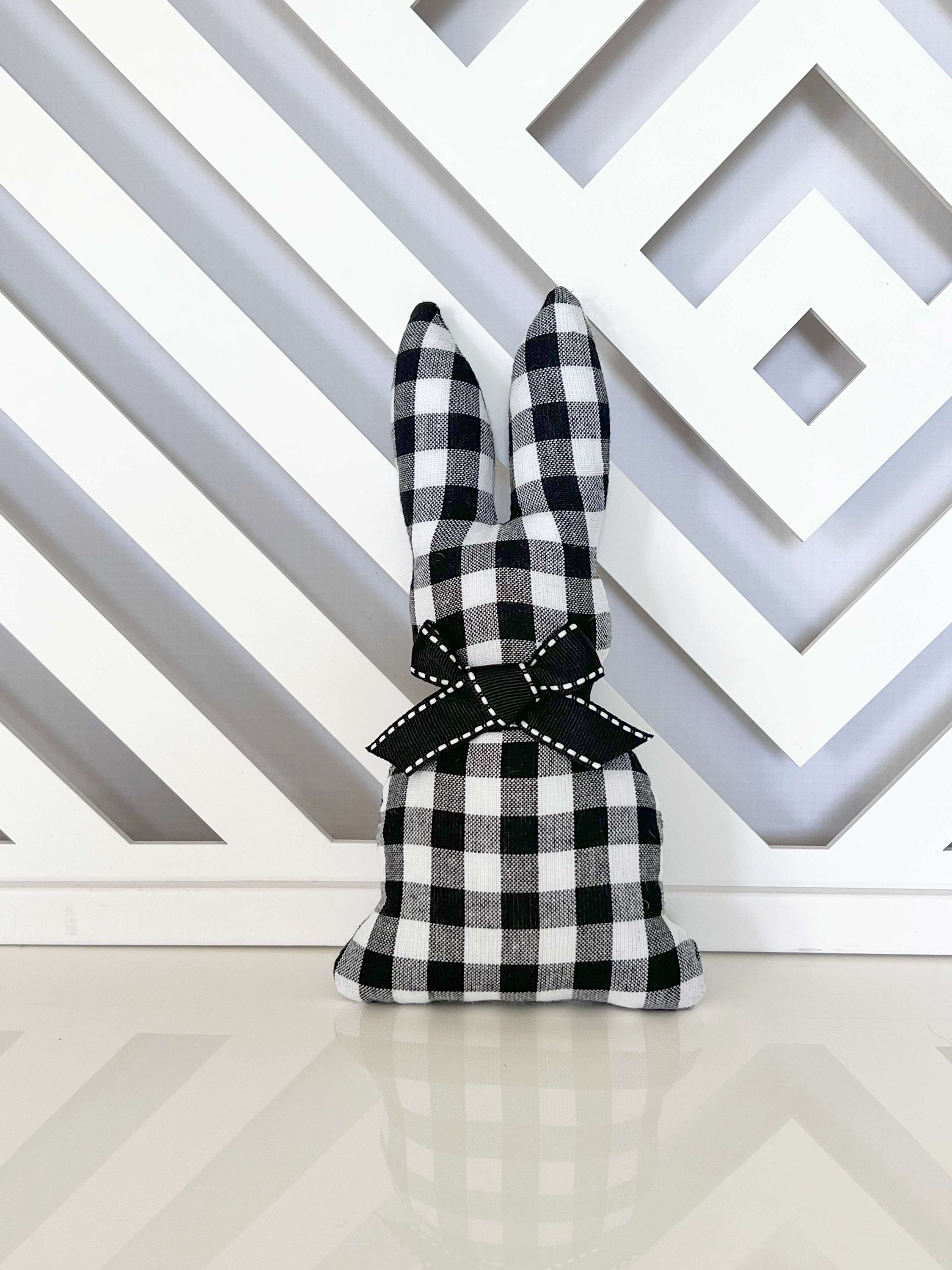 Easter Plaid Bunny Set of 3, Black and White Check Fabric Easter Rabbit ...