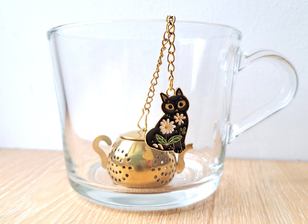 Tea Infuser With Enameled Black Cat Kitten Charm for Fresh Tea, Tea ...