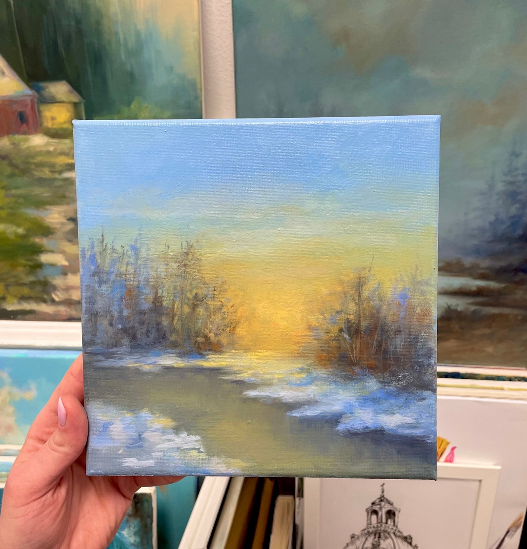 Blue Forest Tree Landscape Oil on Canvas Watercolor Art Abstract ...