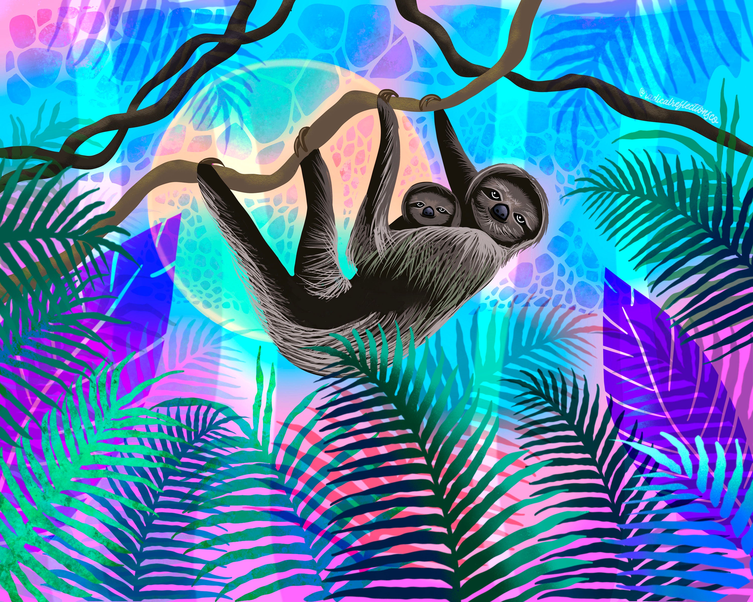 Sloth Day and Night Art Prints - Etsy