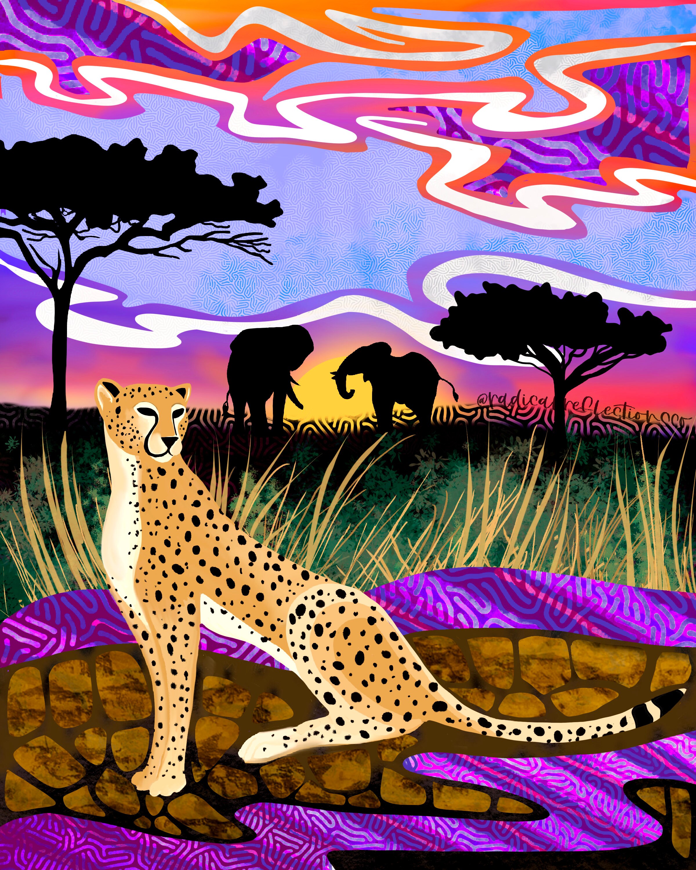 The Cheetah and the African Sunset Art Print - Etsy