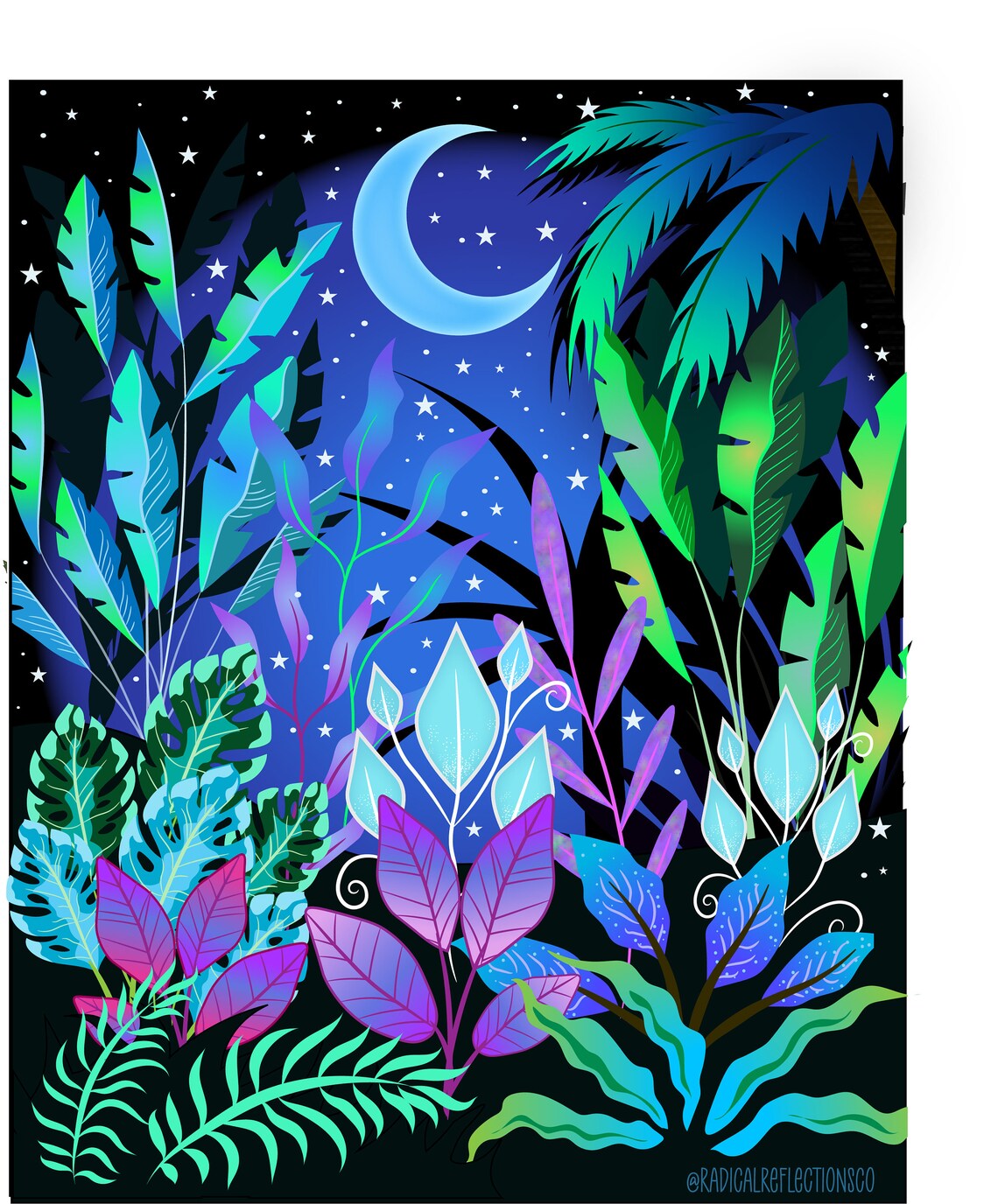Jungle Moonlight Print Jungle Art Tropical Decor Wall Art | Etsy