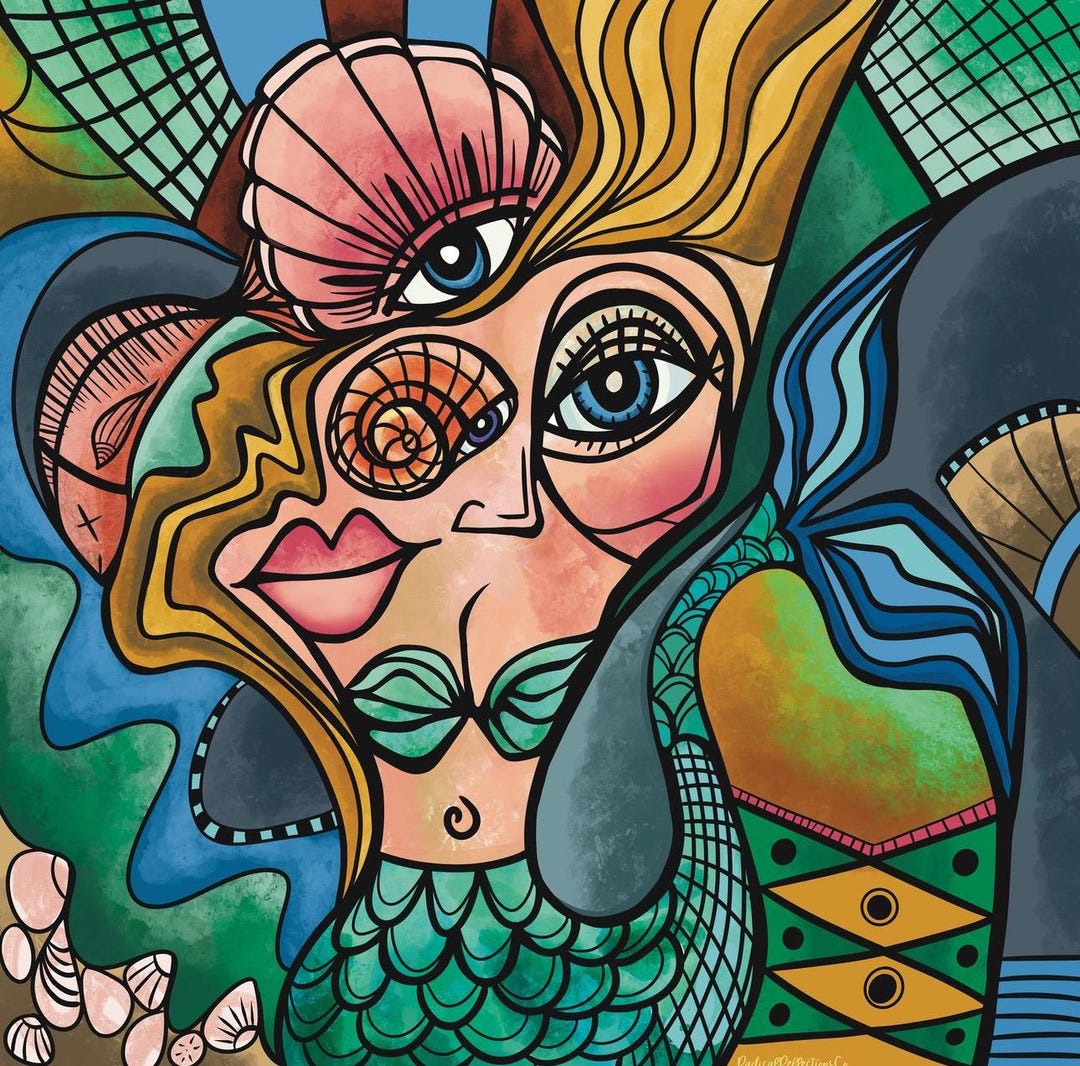 Mermaid Cubism Art Print - Etsy