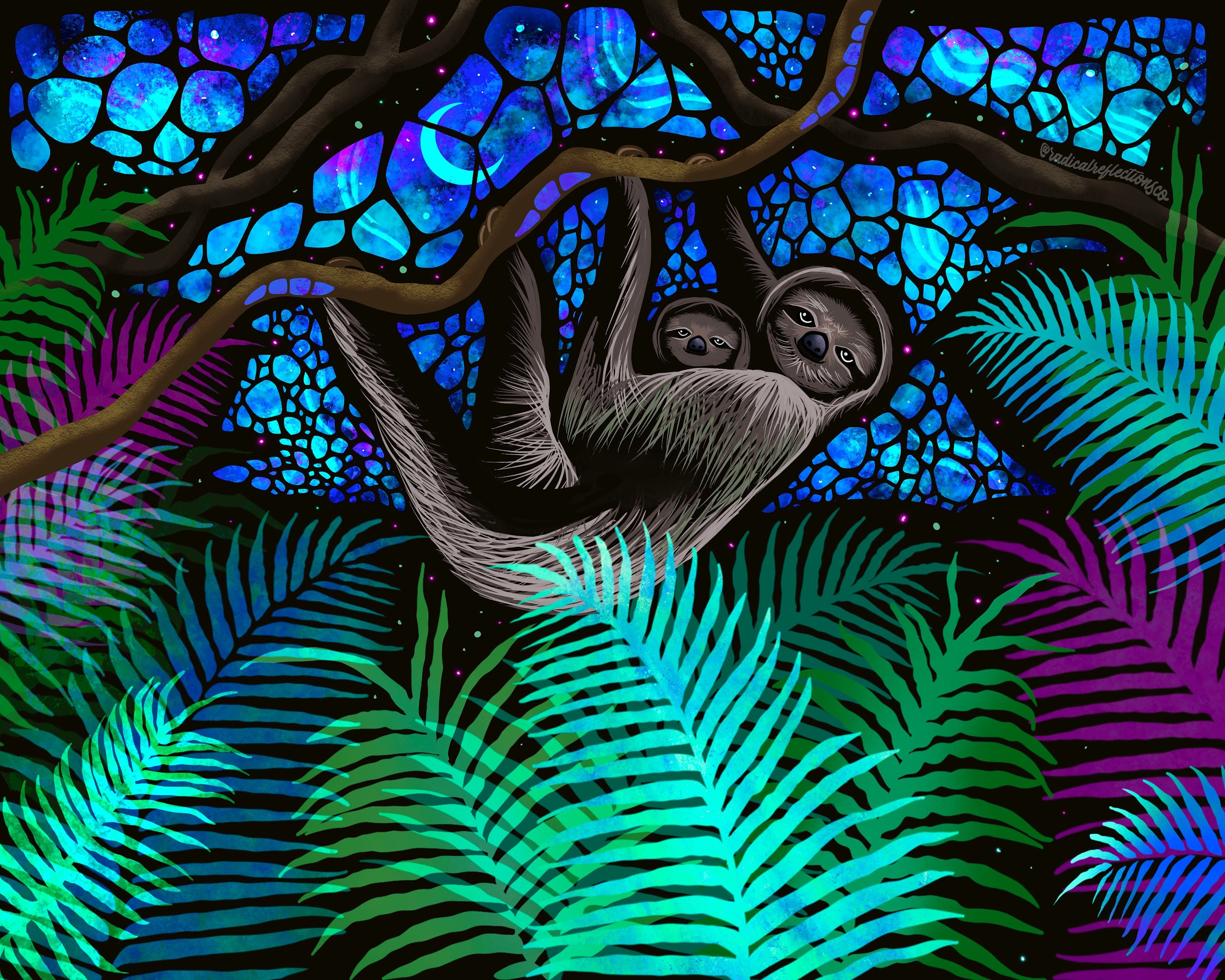 Sloth Day and Night Art Prints - Etsy