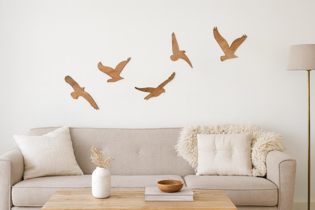 Wooden Flying Birds, Set of 5 Birds, Flock of Birds Decal Set, Flying ...