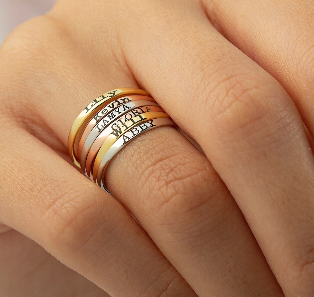 Stackable Name Ring, Dainty Name Ring, Custom Stacking Rings, Skinny ...