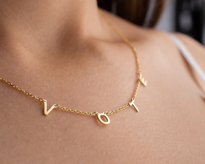 14k Gold Initial Name Necklace Custom Letter Name Necklace - Etsy