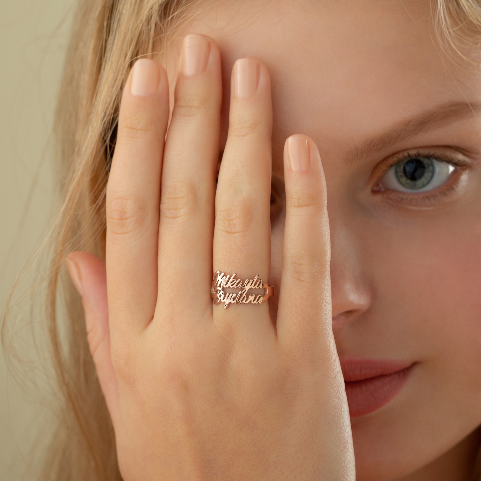 Two Name Ring in Sterling Silver Gold and Rose Gold Double | Etsy