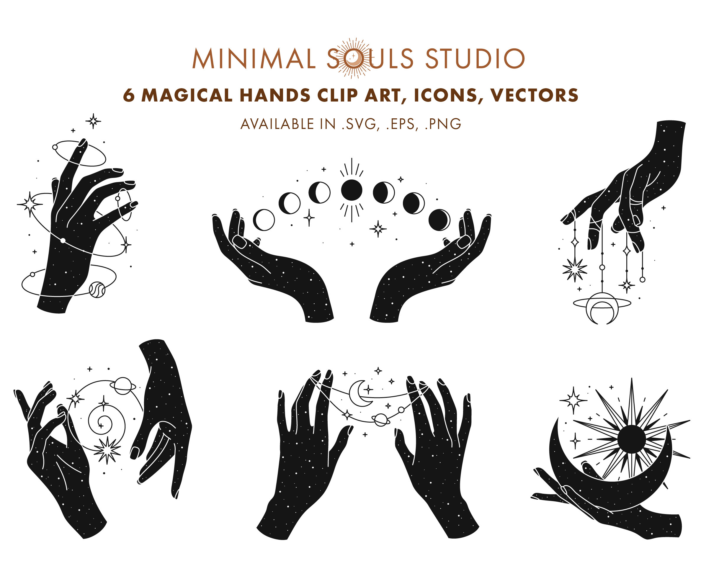 Set of 6 Magical Hands Logo Template Esoteric Mystical Design Elements ...