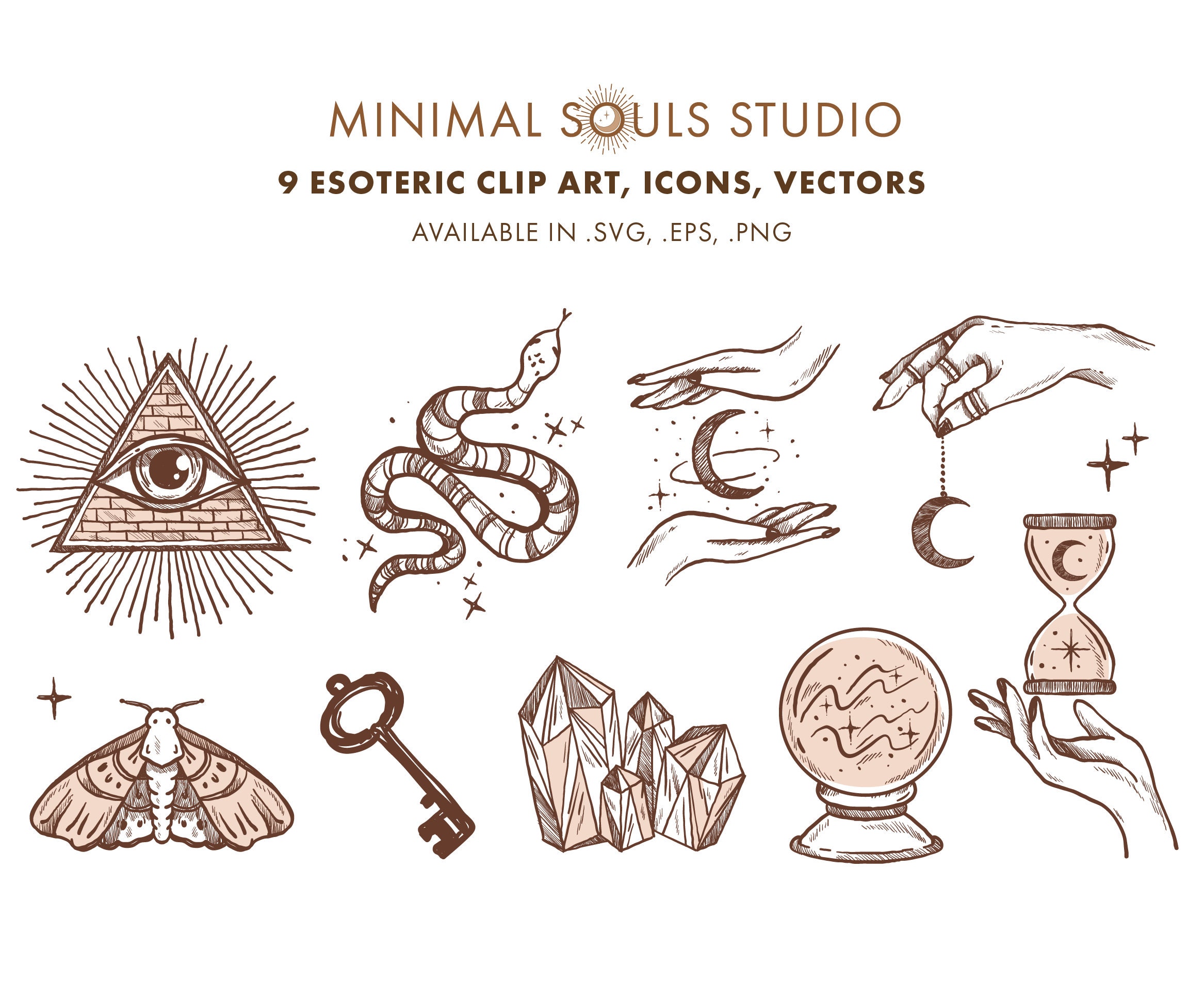 Set of 9 Collection Drawn Esoteric Elements Magical Mystical Fantasy ...