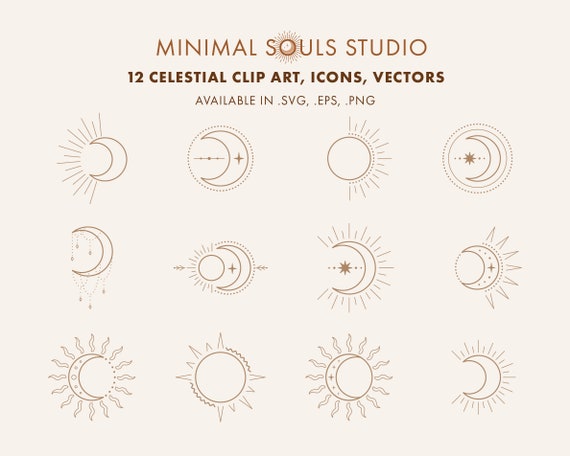 Set of 12 Esoteric Symbols With Moon & Sun Celestial | Etsy
