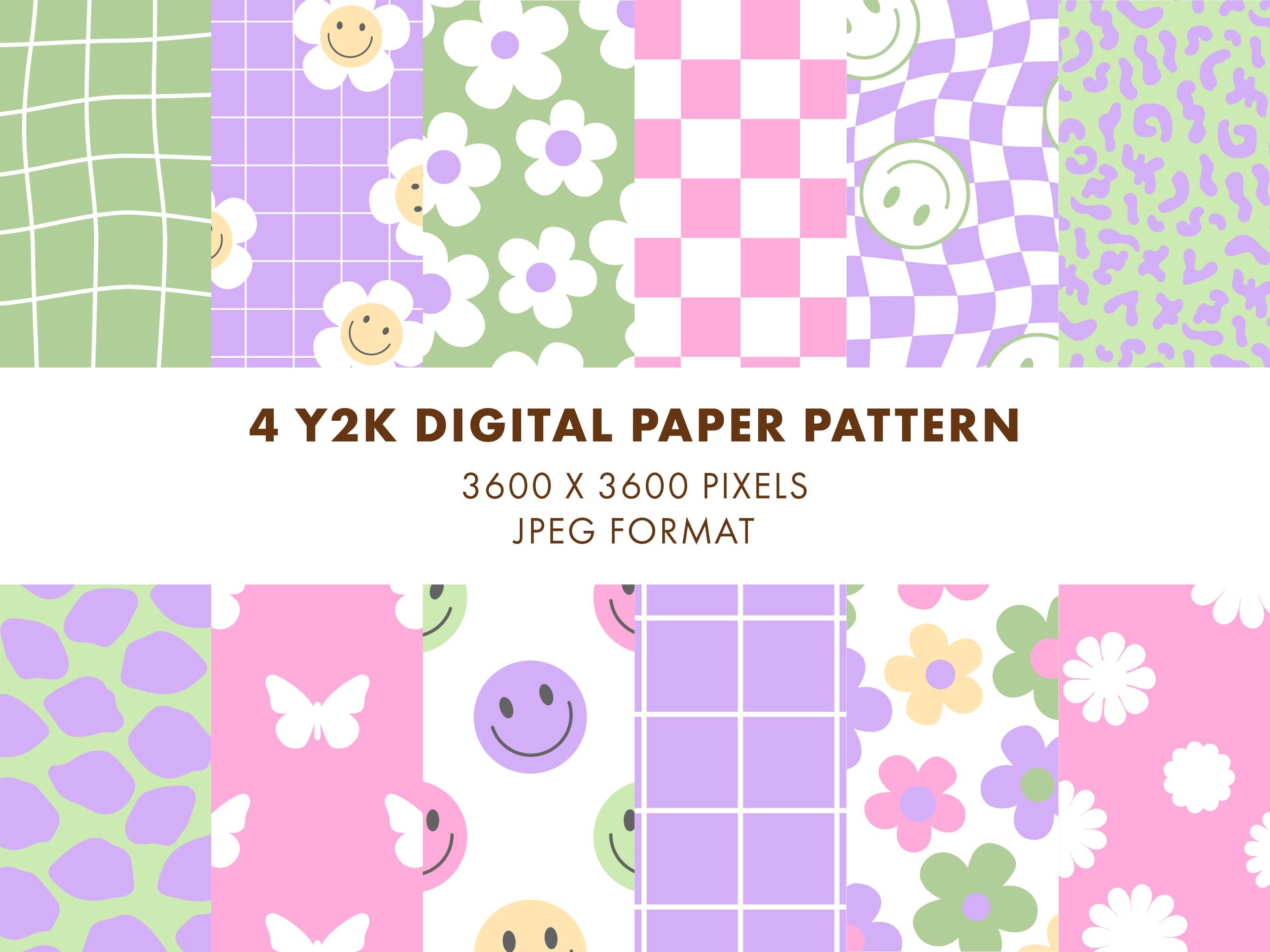 Set of 12 Y2K Seamless Digital Paper Patterns With Butterfly Daisy Wave ...