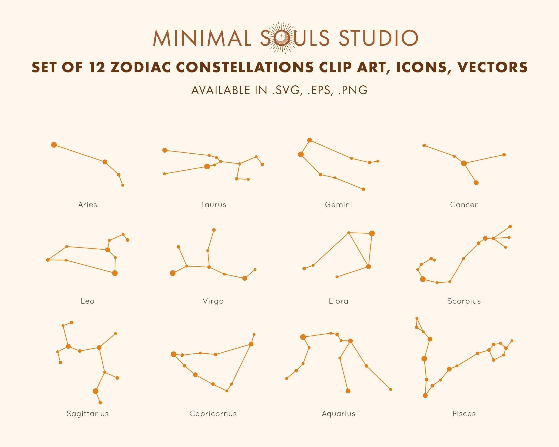 Set of 12 Zodiac Constellations Minimal Linear Style Vector Collection ...