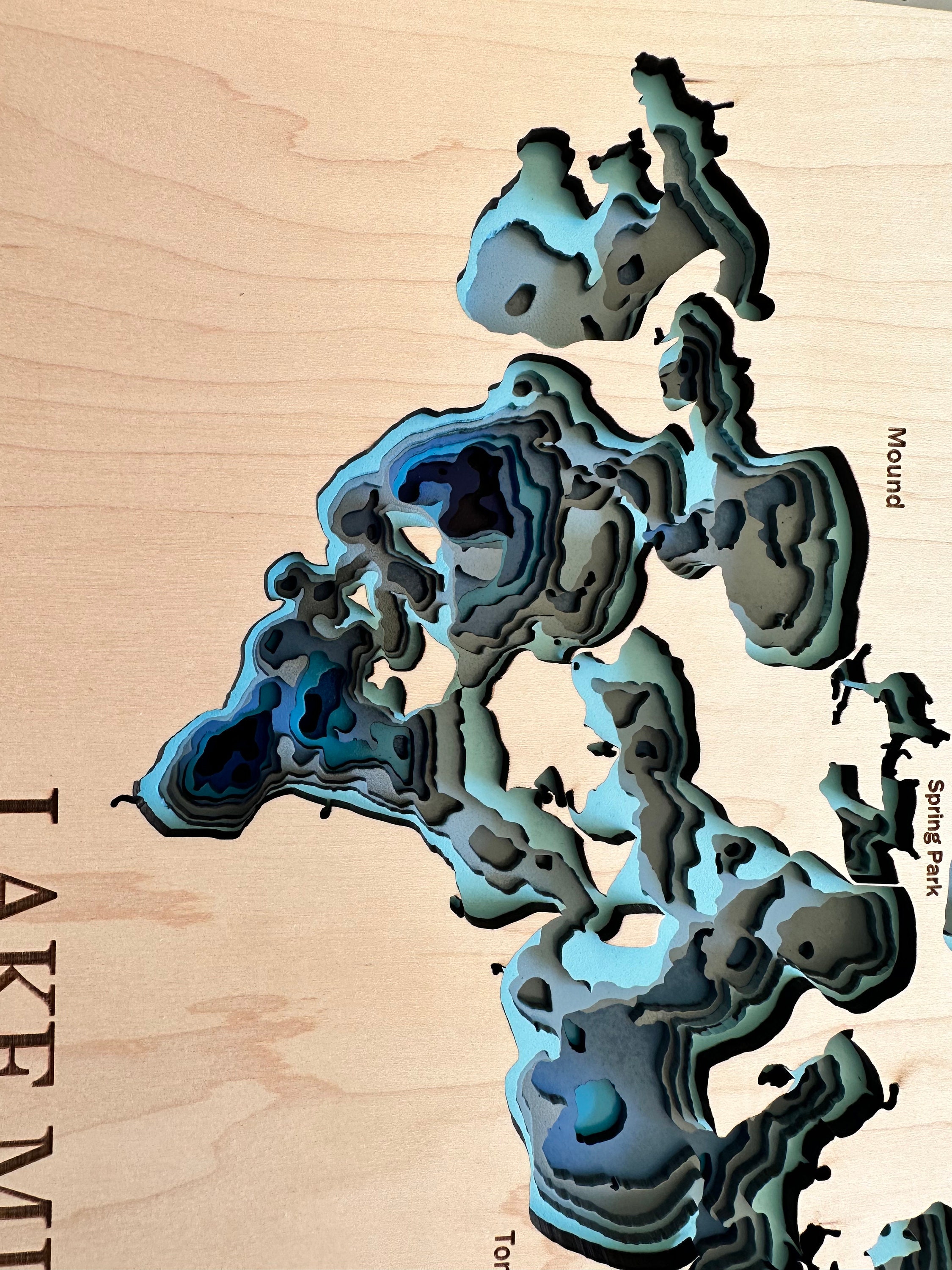 Lake Minnetonka Bathymetric Map, 3D Laser Cut and Engraved, Multilayers ...