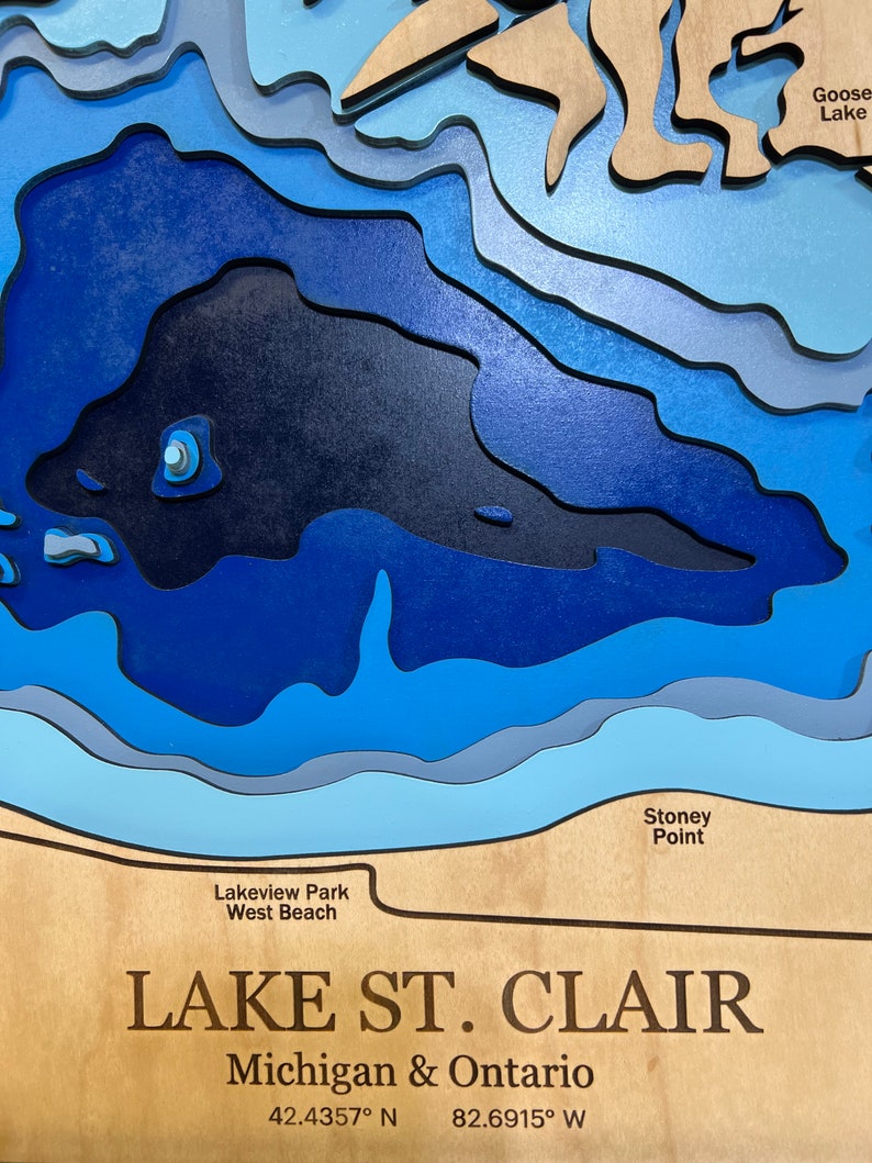 Lake St. Clair, Michigan Bathymetric Map, 3D Laser Cut and Engraved ...