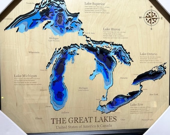 Lake St. Clair, Michigan Bathymetric Map, 3D Laser Cut and Engraved, Multilayers of Depth - Etsy