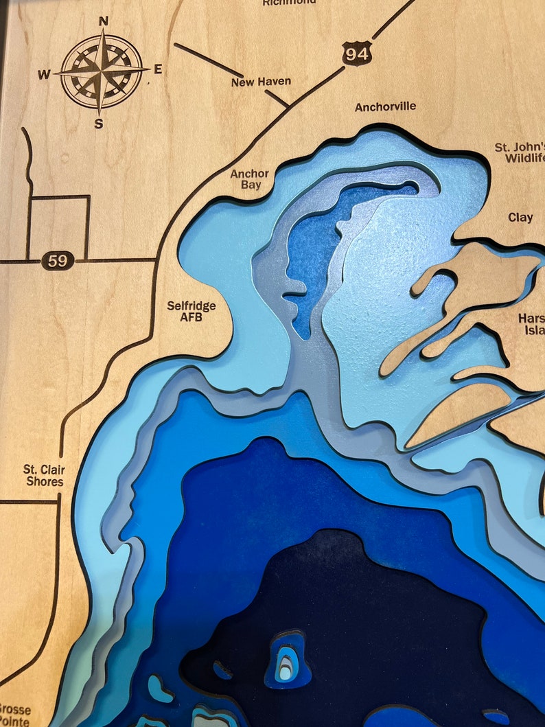 Lake St. Clair, Michigan Bathymetric Map, 3D Laser Cut and Engraved ...