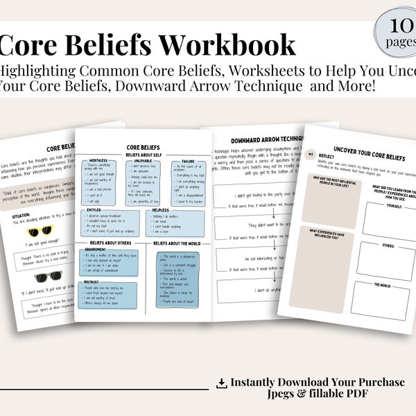 Therapist Worksheets Core Beliefs - Etsy