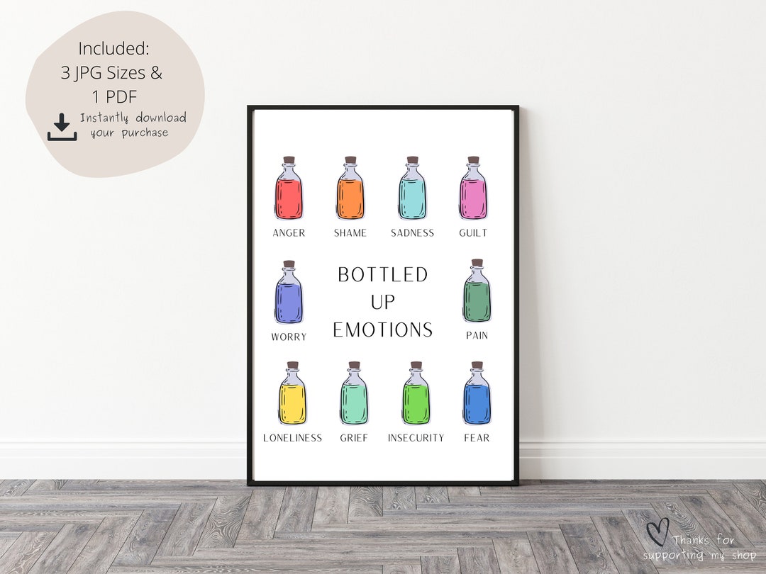 Bottled up Feelings, Mental Health Digital Print, Feelings Chart ...