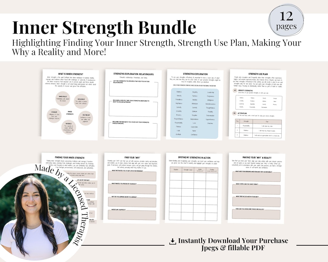 Inner Strength Worksheet Bundle, Self-growth PDF, Therapy Resources ...