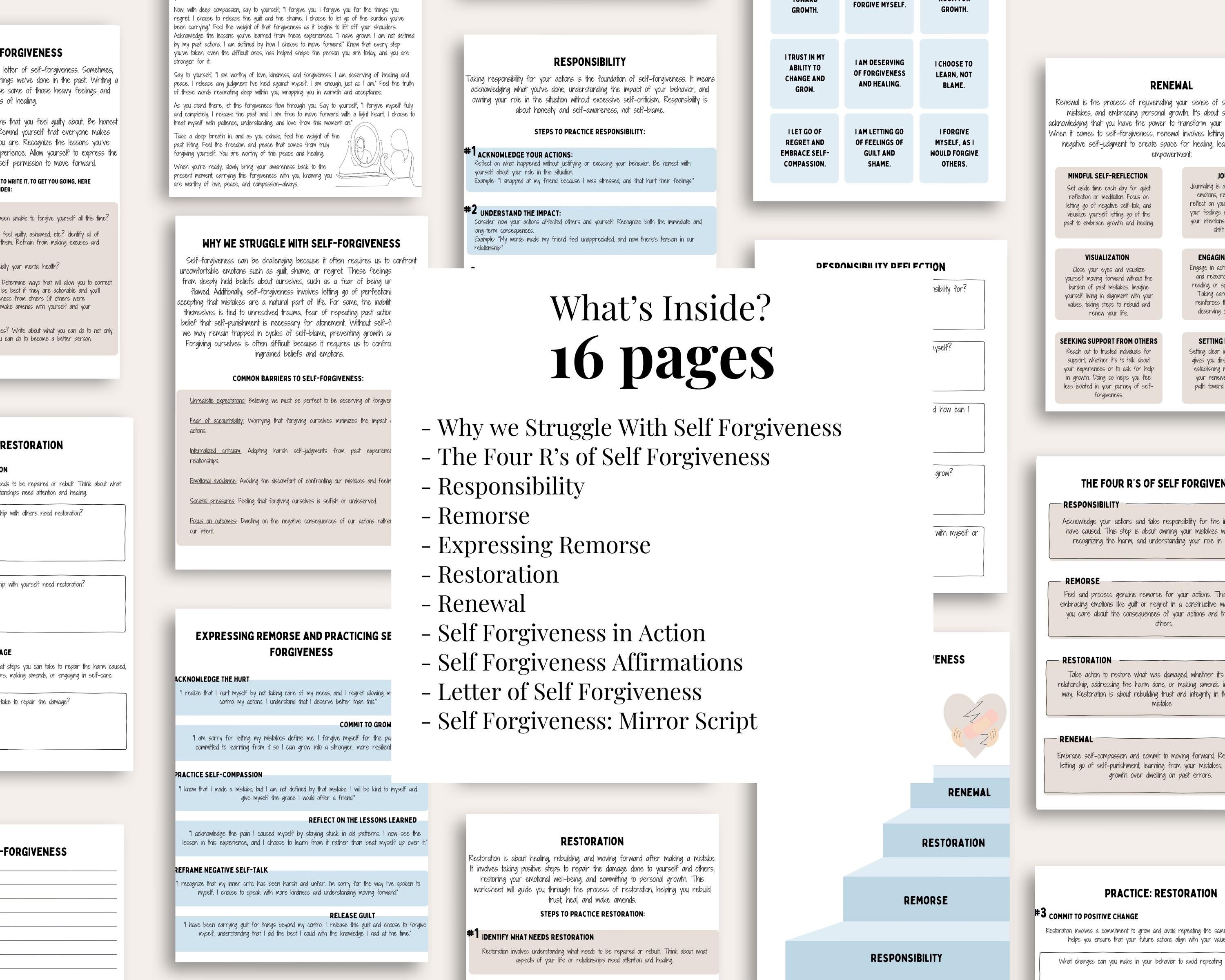 Self-forgiveness Worksheets, Therapy & Journaling Printables, Therapy ...