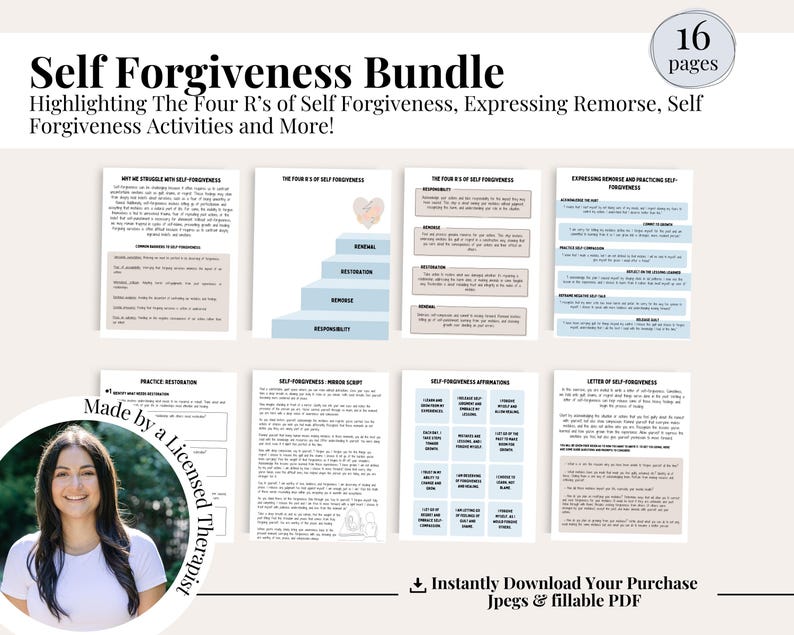 Self-forgiveness Worksheets, Therapy & Journaling Printables, Therapy ...