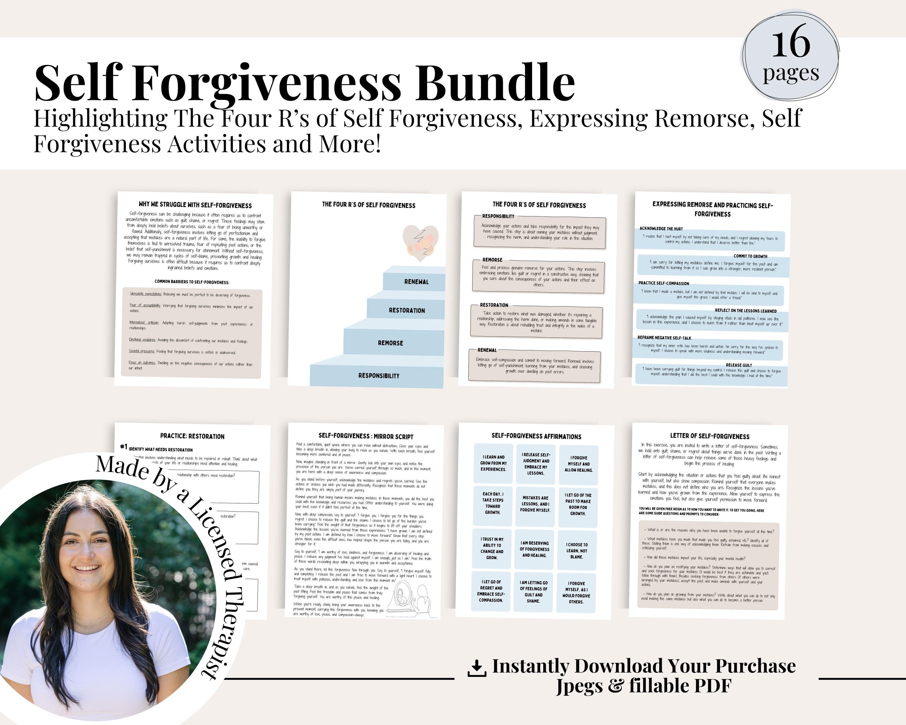 Self-forgiveness Worksheets, Therapy & Journaling Printables, Therapy ...