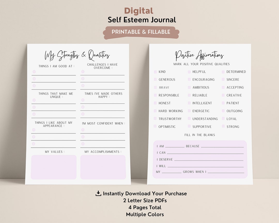Self Esteem Printable Interactive Journal, My Strengths & Qualities ...