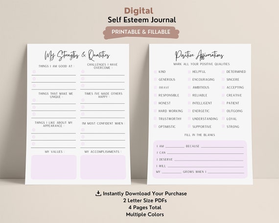Self Esteem Printable Interactive Journal My Strengths & | Etsy